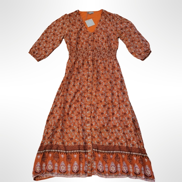 J Gee | Dresses | Nwt Jgee Orange Floral Long Sleeve Maxi Dress Prairie ...